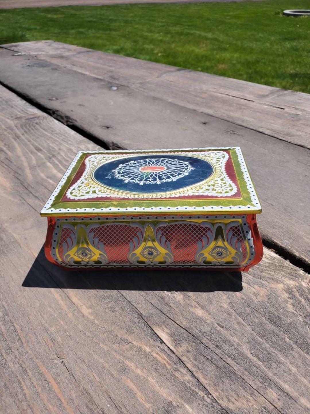 Made in West Germany, Shabby Chic Style Gold and Red, White Tin With ...