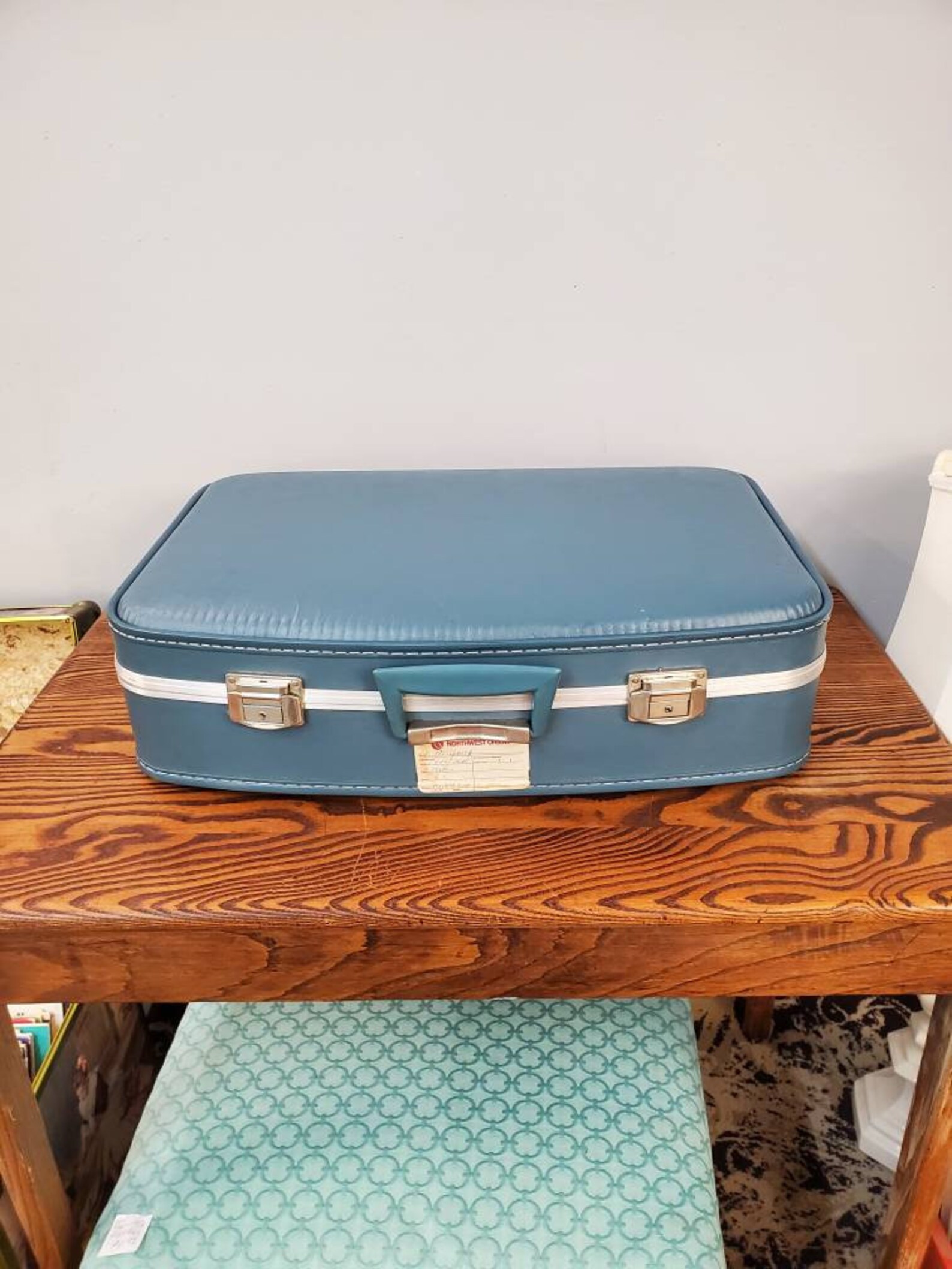 Medium Sized, Hard Sided Blue Suitcase, Home Decor, Vintage Wedding Box ...