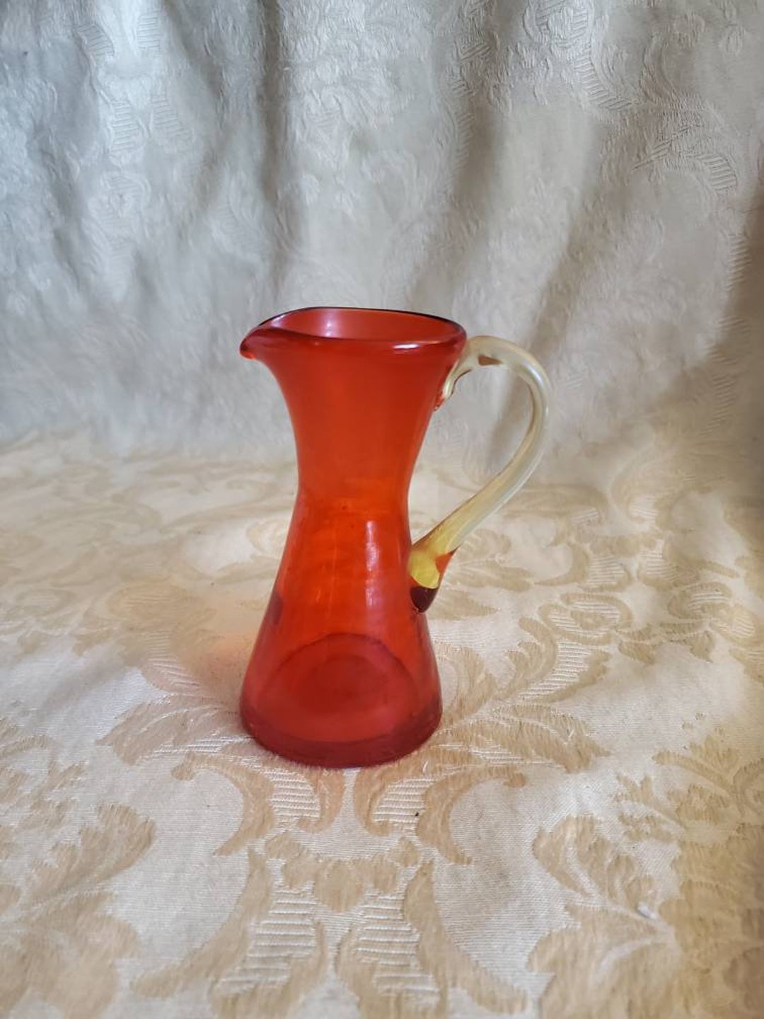 Small Orange and Red Viking Glass, Yellow Handle, Creamer or Serving ...