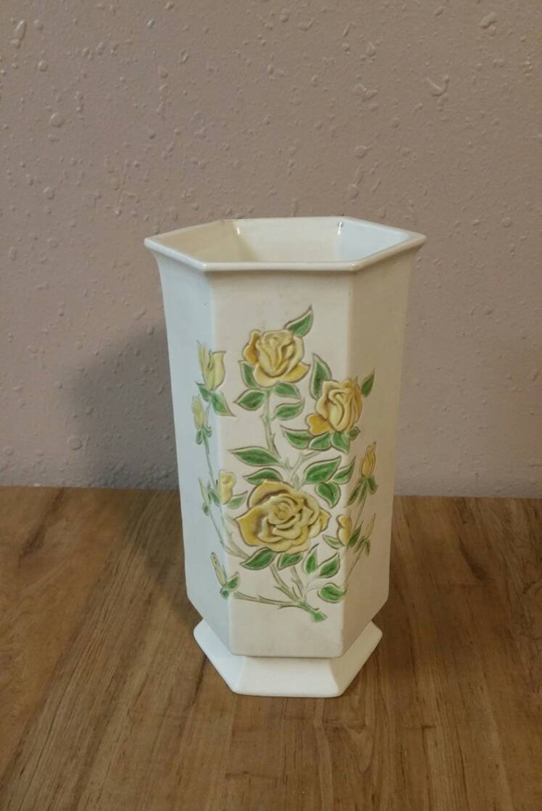 Duncan Enterprises 1980s Tall Cream Colored and Yellow Rose, Hexagon ...