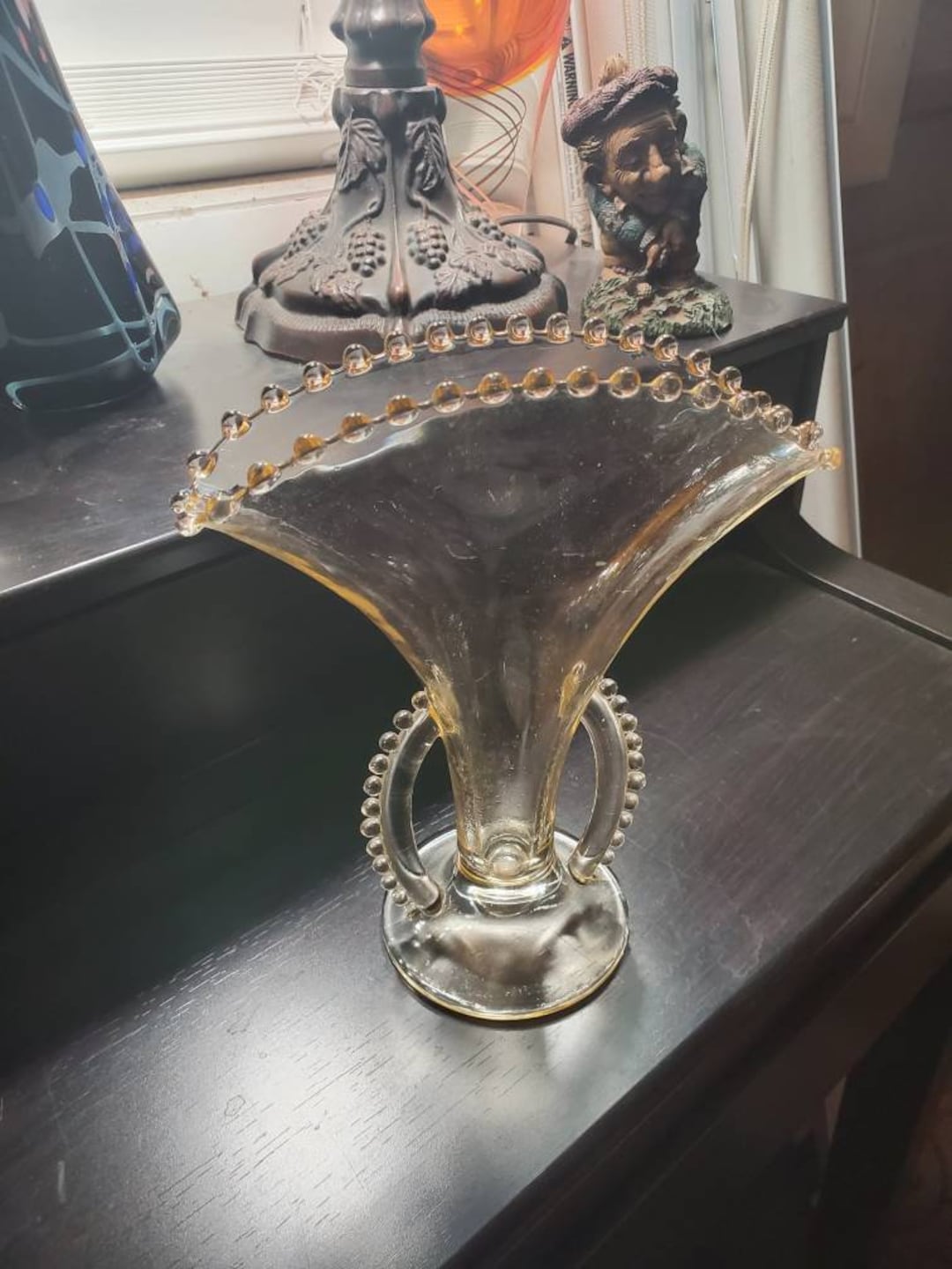 Imperial Glass, Candlewick Clear Glass With Yellow Tint, Fanned Flower ...
