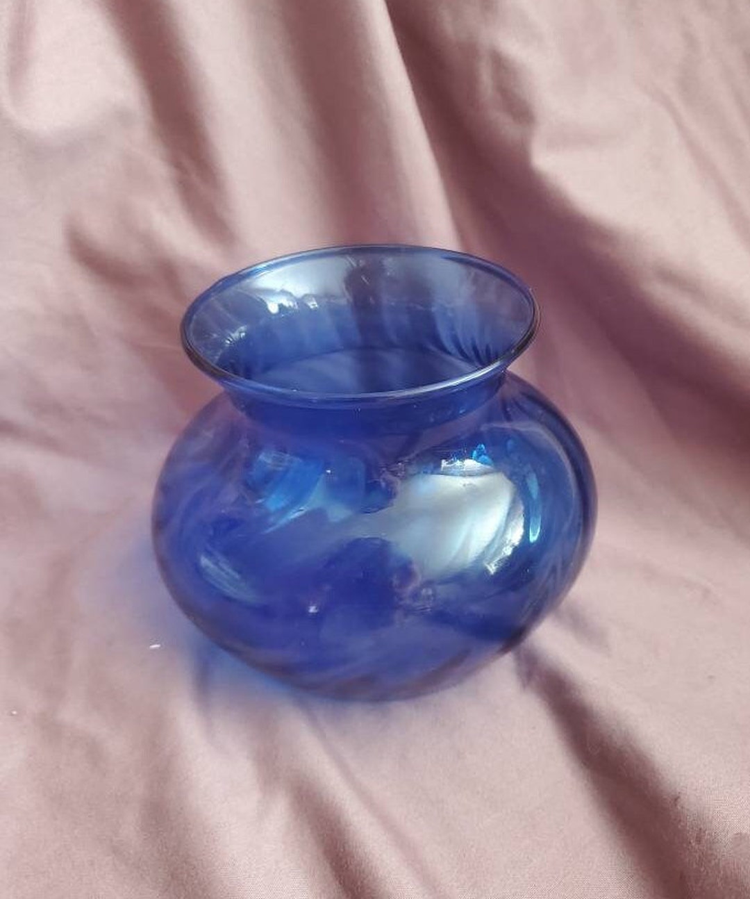 Anchor Hocking, Cobalt Blue Glass, Round Ball Vase With Ruffled Center ...