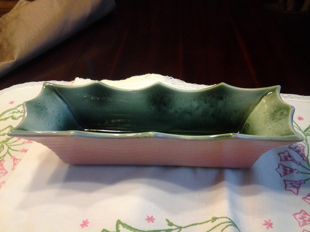 Vintage Hull Ceramic Planter or Dish Pink, Green, Aqua Blue With ...