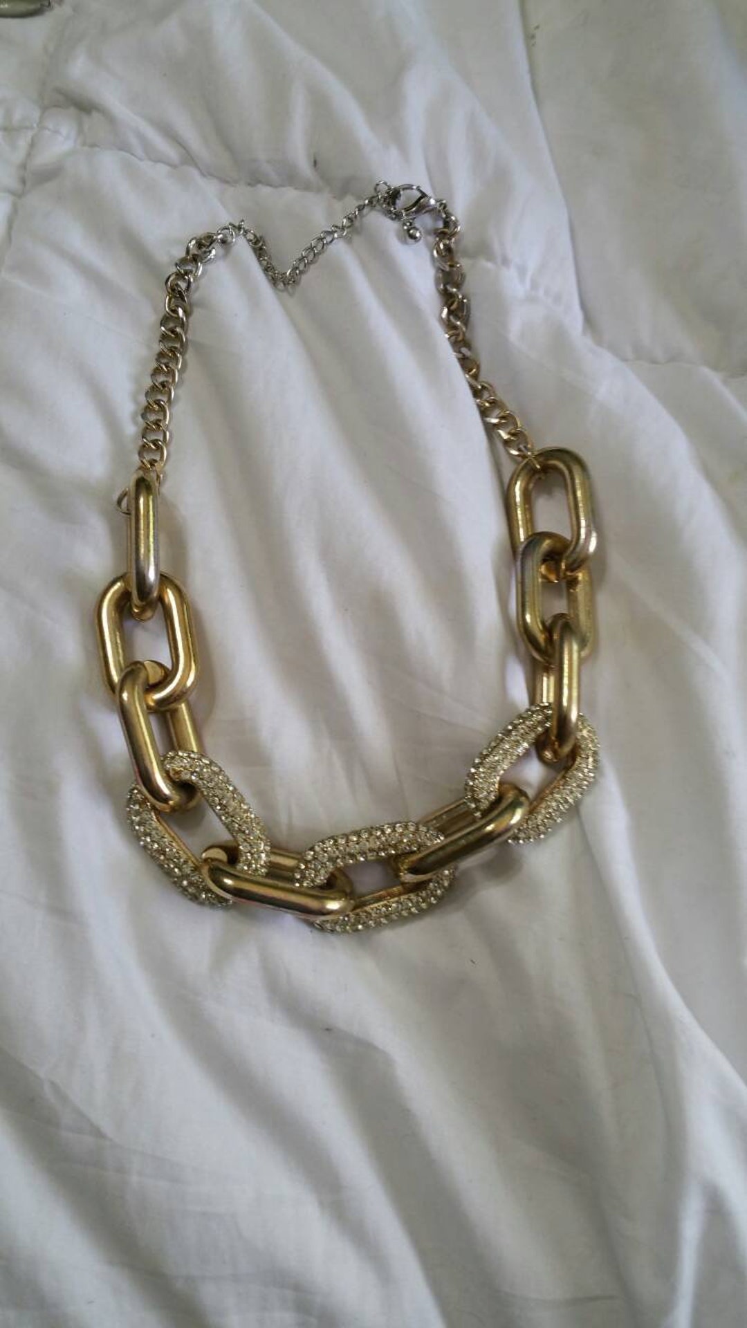Bulky Silver and Gold Toned, Oval Rhinestone Metal Chain, Costume ...