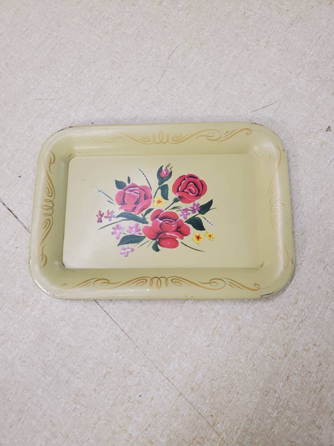 Rustic Yellow and Red Rose, Small Rectangular Tip Tray, Botanical ...