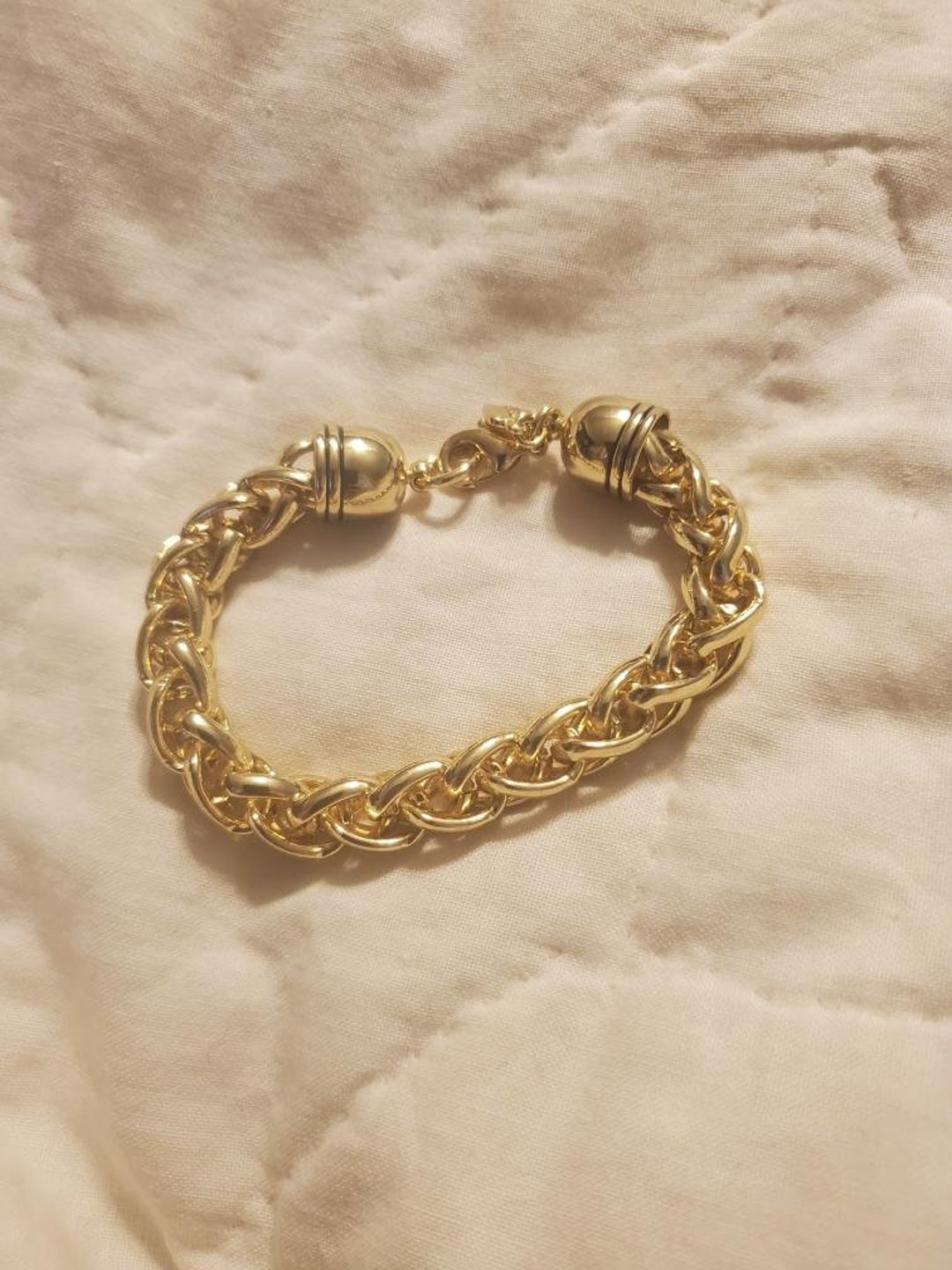 Designer Chaps Gold Toned Curb Chain Bracelet With Hinged Clasp ...