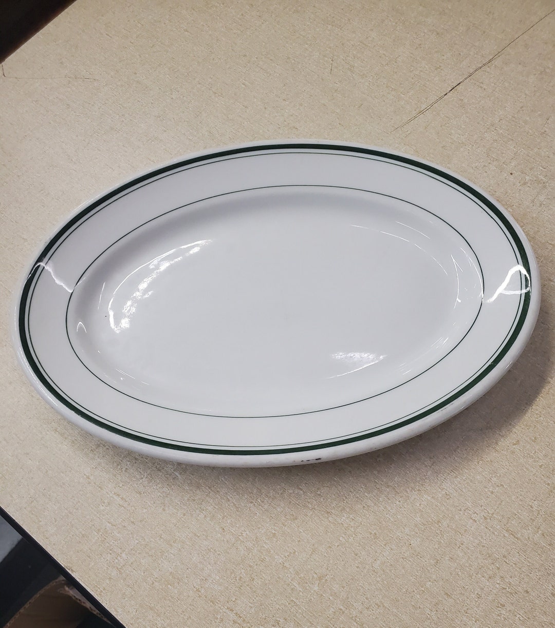 Shenango China, 12 Inch White Oval Serving Platter With Dark Green ...