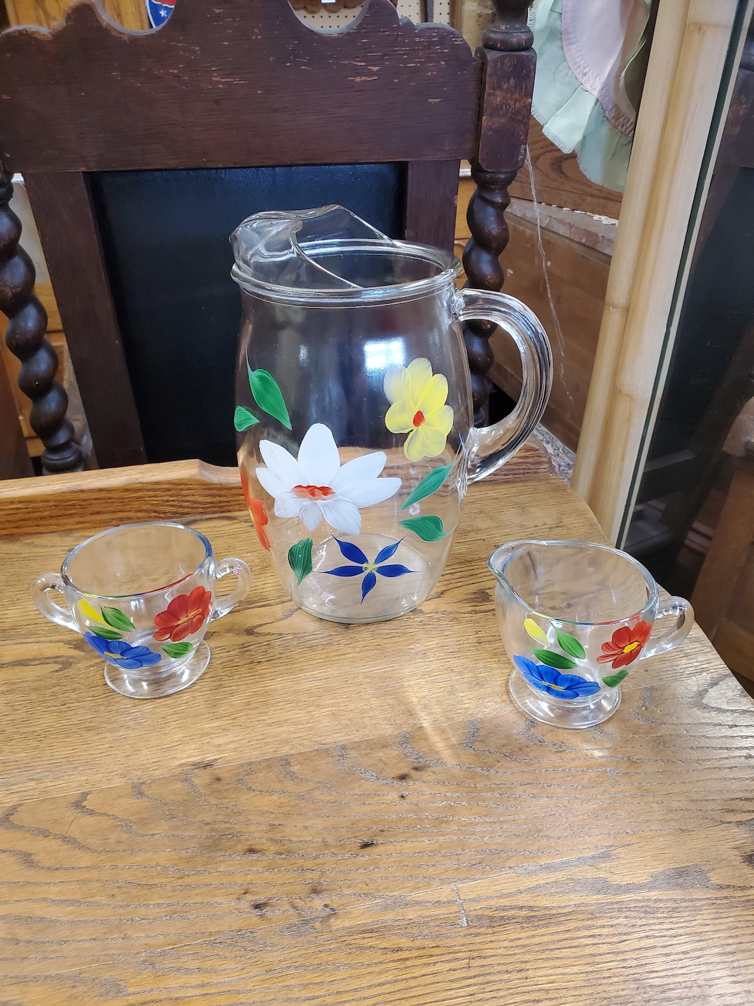 Bartlett and Collins Gay Fad Water Pitcher Sugar Bowl and Creamer Set ...