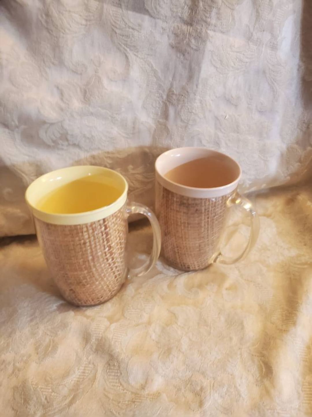 Set of 2, Mis-matched Colors, Plastic and Raffia/burlap, Coffee Cups or ...
