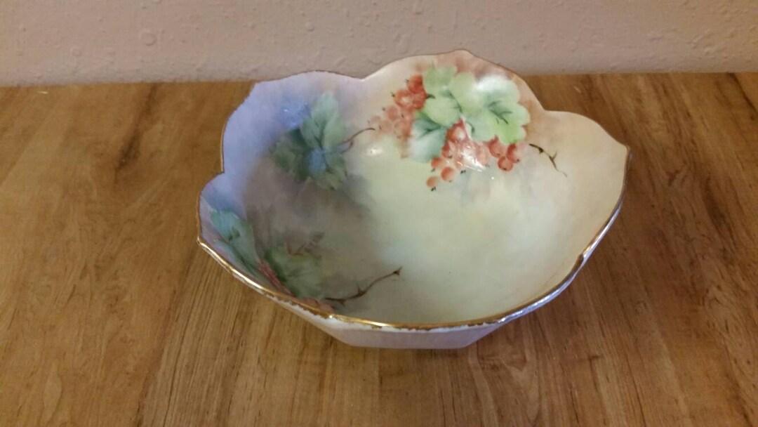 1940s Hand Painted Bone China Grape Design Gold Rim Footed Bowl or ...