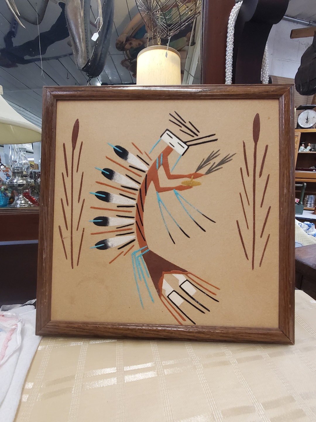 Framed Navajo Sand Painting Thunderbird With Wheat Design 13.50 Inches ...