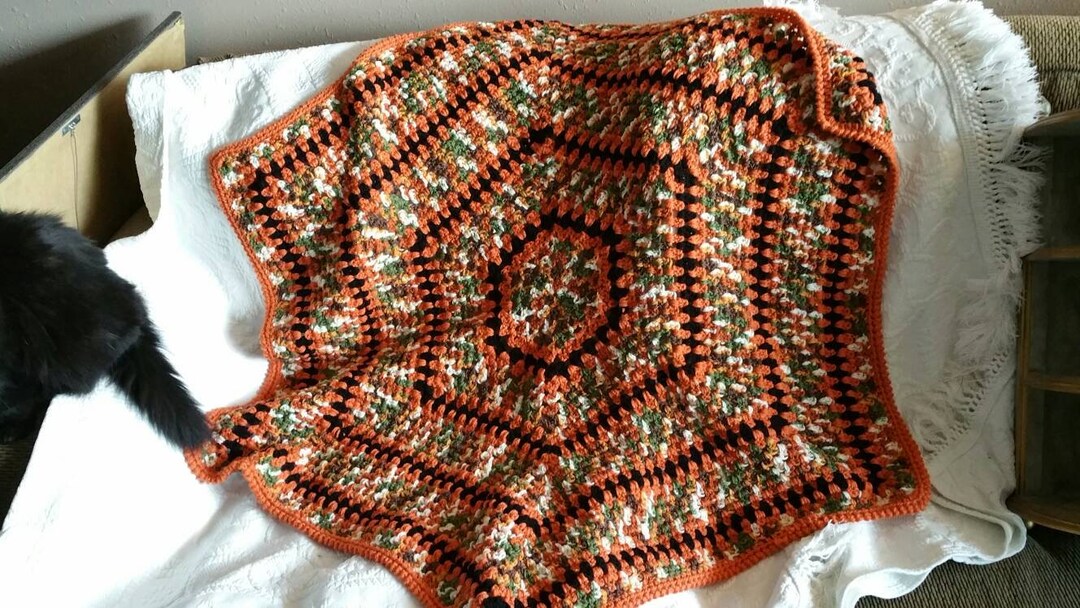 Fall or Halloween Colors, Granny Square Stitch, Hexagon Throw Blanket ...