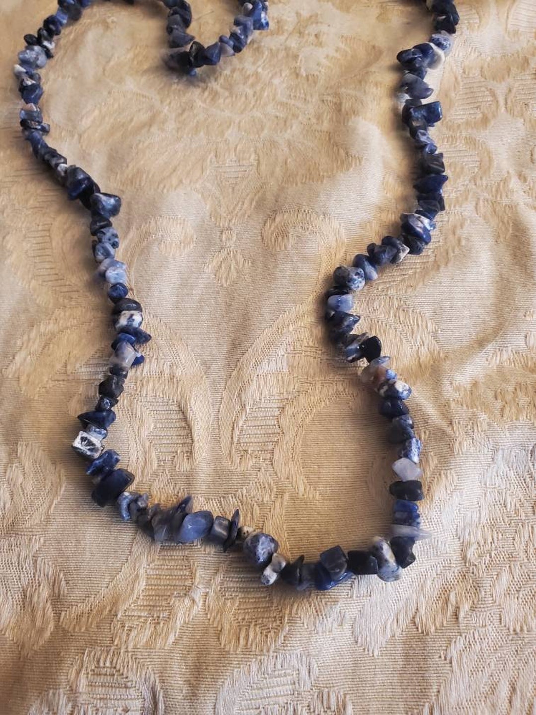 Dark and Light Blue, Chipped Bead, 30 Inch Necklace, Metal and Clasp ...