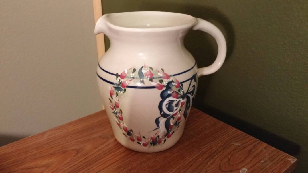 Casey Pottery Hand Turned Serving Water Pitcher With Pink and Blue ...