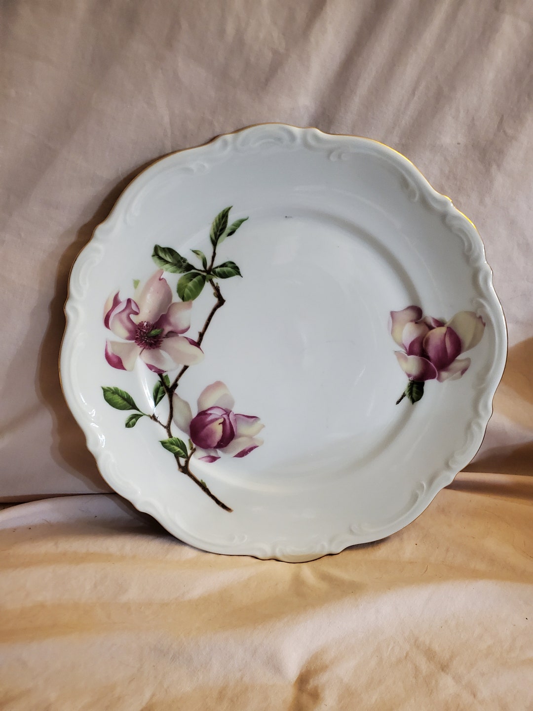 Bavaria China Magnolia Pattern 10 Inch Dinner Plate, Pink Flowers on ...