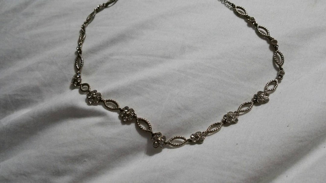Estate Jewelry Trifari 17 Inch Silver Toned Rhinestone Flower Chain ...