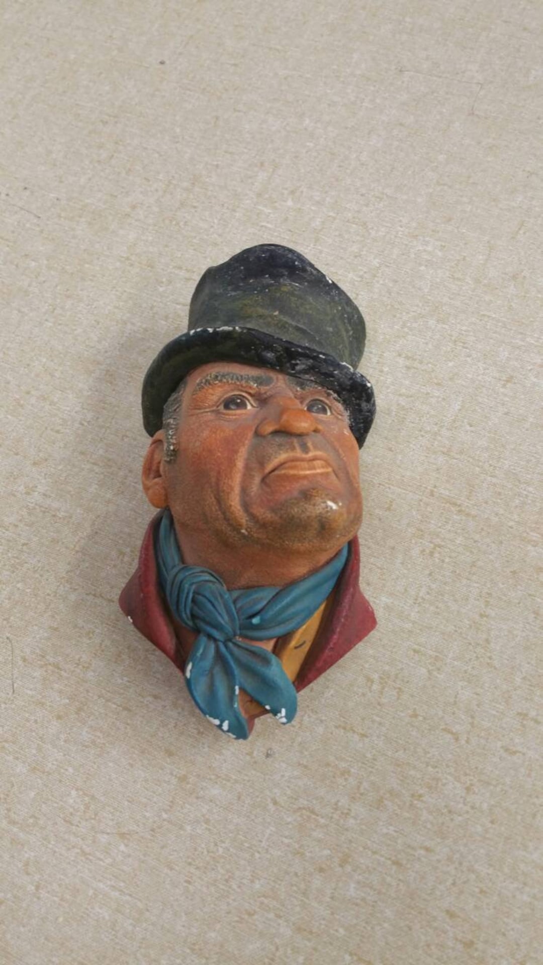 Bossons Chalkware , Man With Black Top Hat and Blue Scarf Head Figurine ...