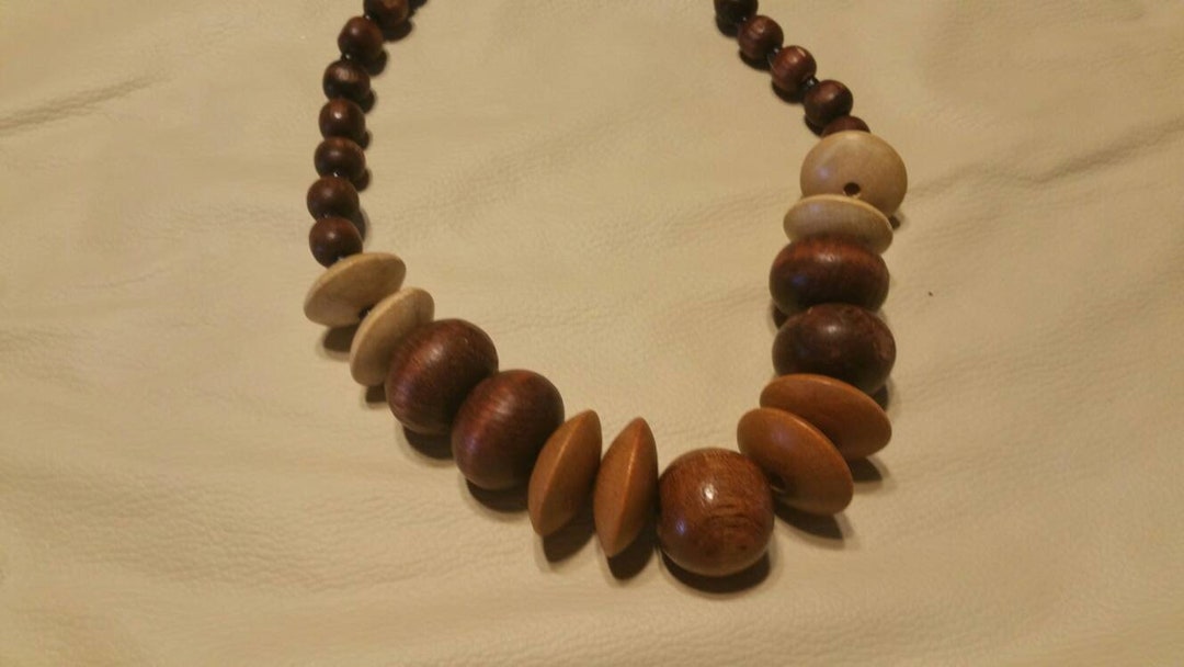 Triple Toned Brown Wooden Beaded 22 Inch Single Strand Choker Necklace ...