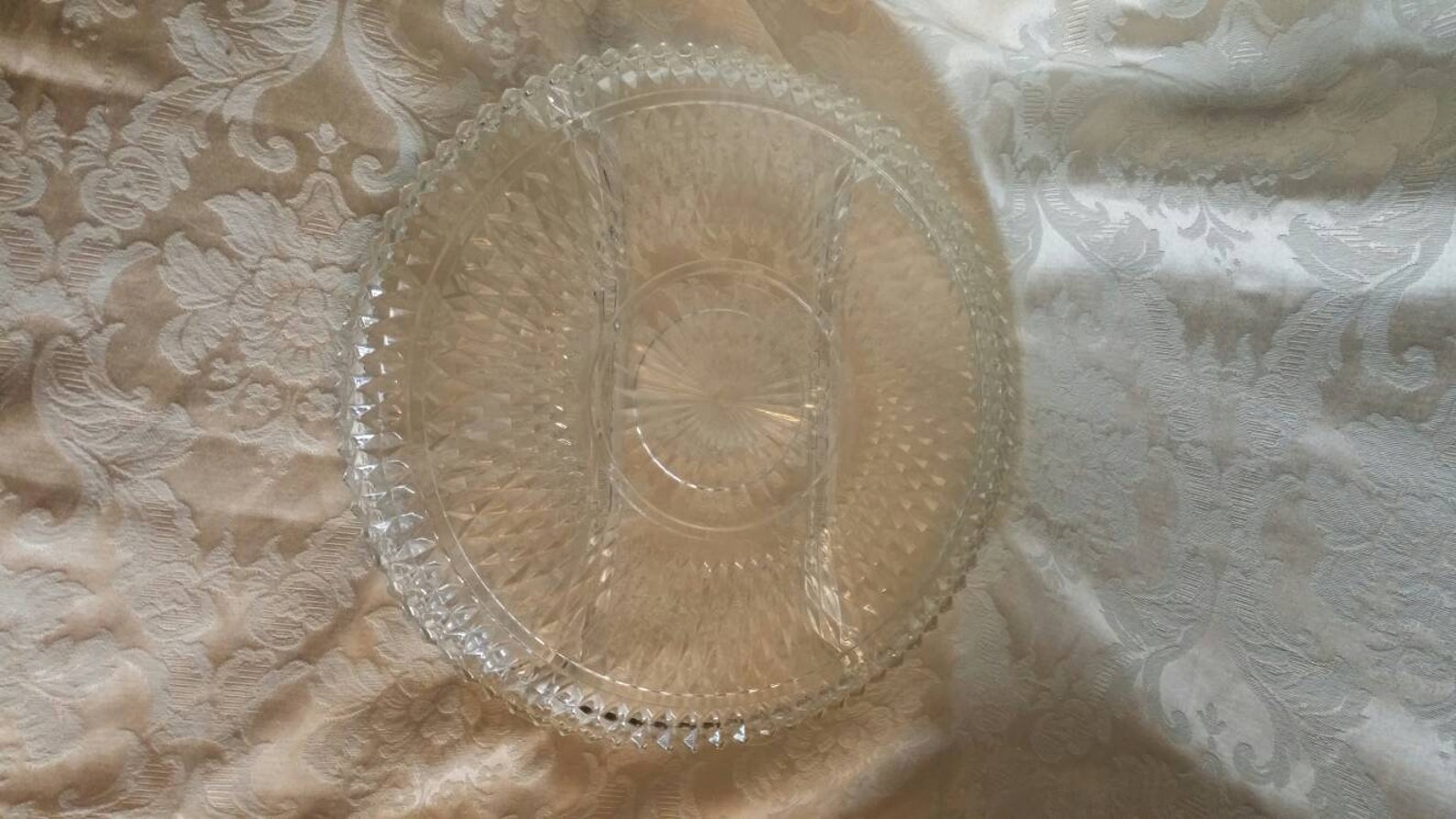 Large, 12.25 Inch Round Diamond Point Design ,pressed Clear Glass ...