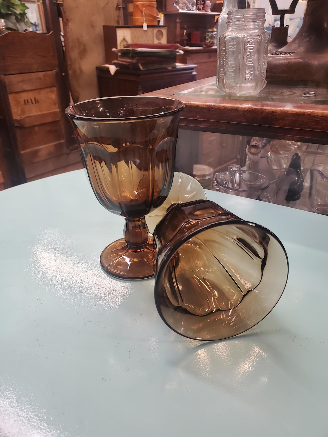 Set of 2 Noritake Stemware Provincial Brown Water or Wine Goblets ...