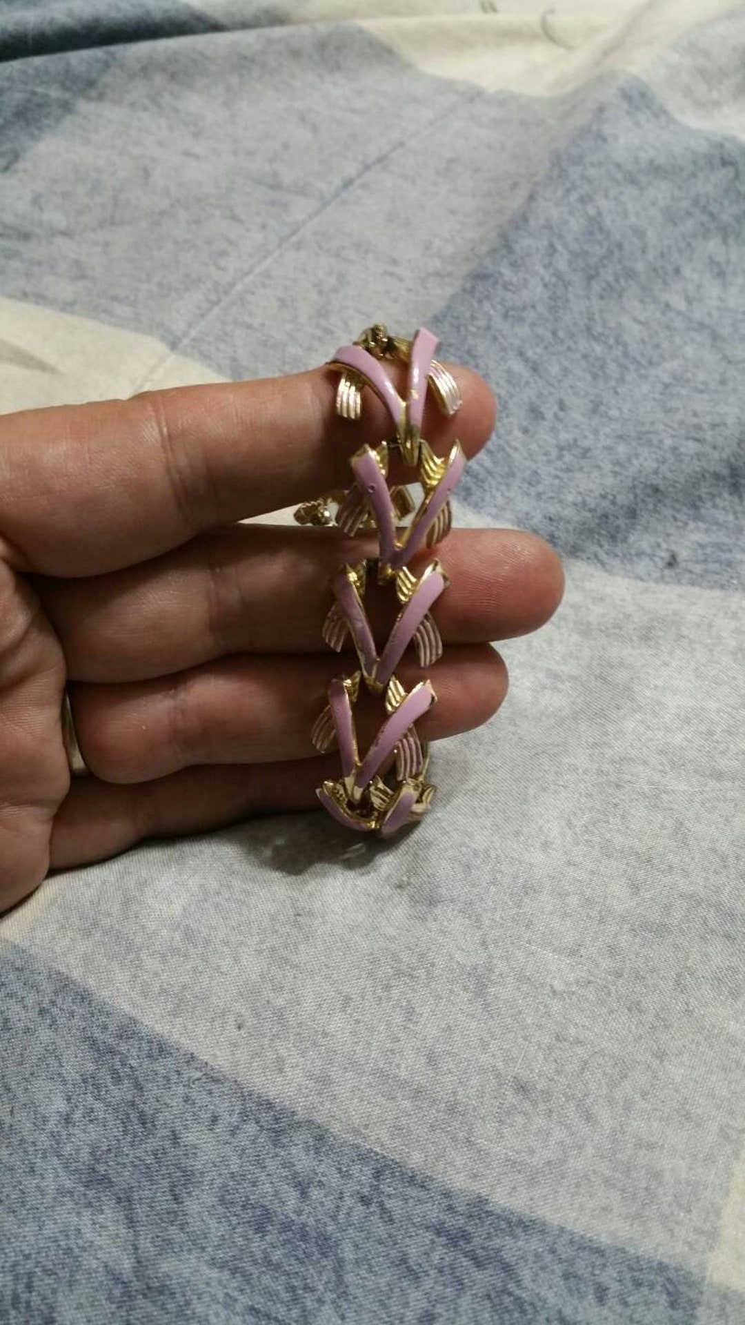 Signed Coro Lavender Wishbone Gold Toned Link Rhodium Clasp Bracelet ...