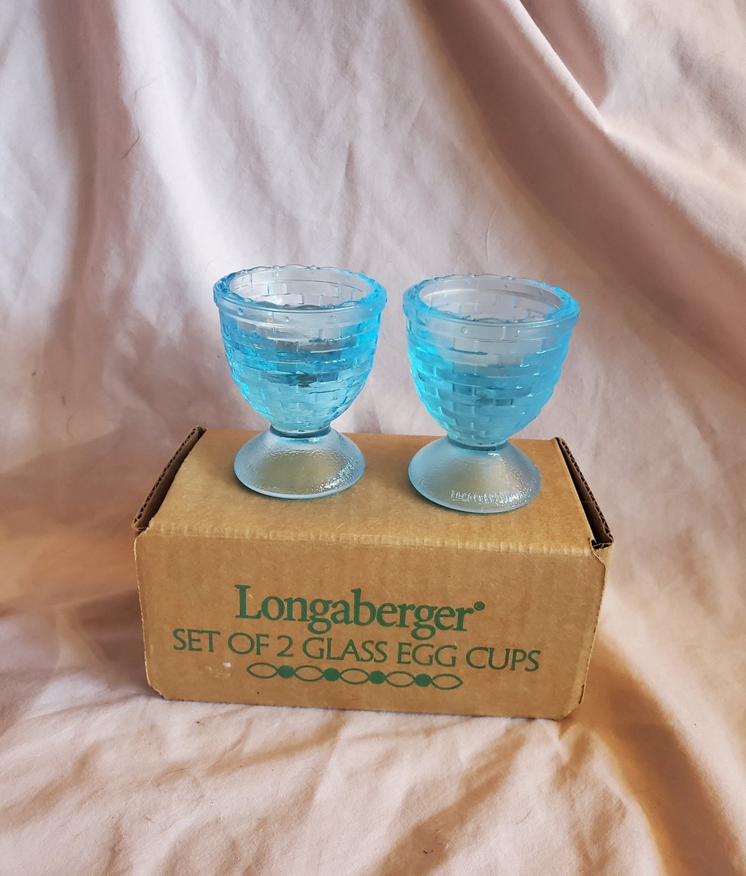 Set of 2 Longaberger Glass Bright Electric Blue Eggs Cups in Original ...