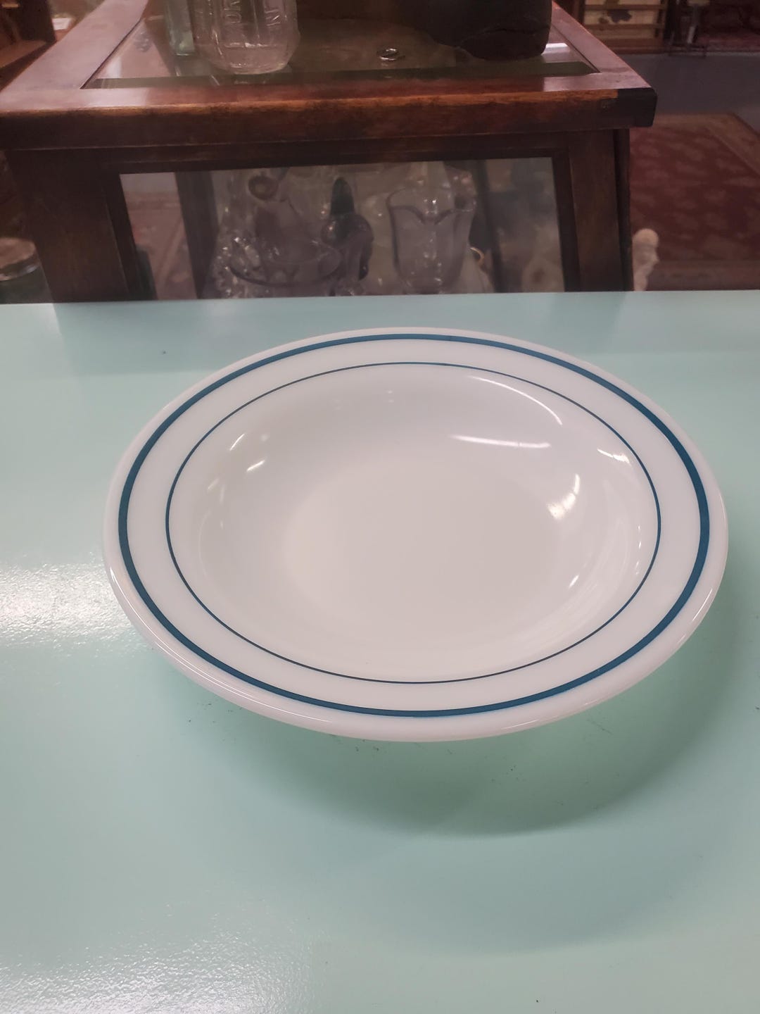 Rare Find, Pyrex Tableware, Milk Glass, Turquoise Blue Stripe Pattern ...