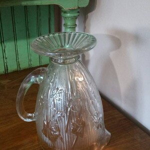 Jeannette Glass Crystal Iris and Herringbone 8.75 Inch Footed Water Pitcher, Vintage Serving ...