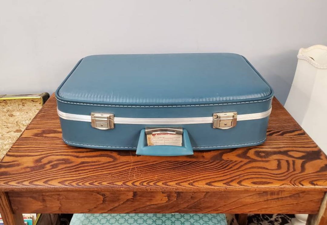 Medium Sized, Hard Sided Blue Suitcase, Home Decor, Vintage Wedding Box ...