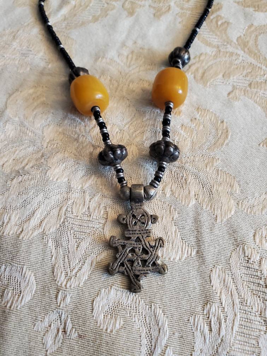 Vintage Ethiopian, Star of David, Cross 18 Inch Necklace, Black ...