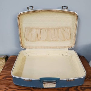 Medium Sized, Hard Sided Blue Suitcase, Home Decor, Vintage Wedding Box ...