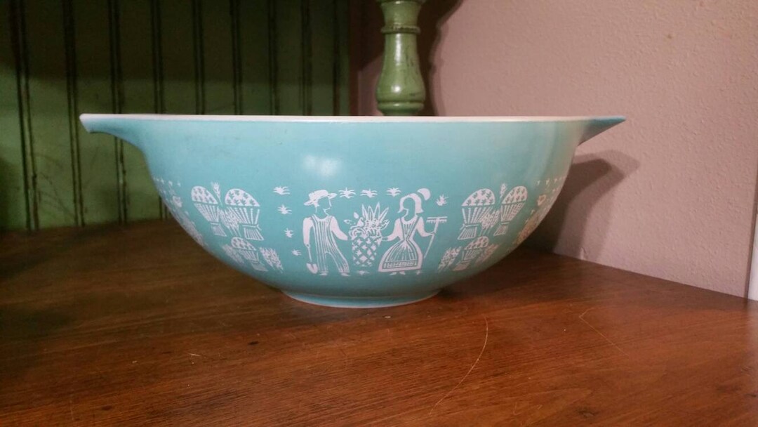 Turquoise Pyrex Mixing Bowl, Amish Butterprint, Large Bowl, 4 Quart ...