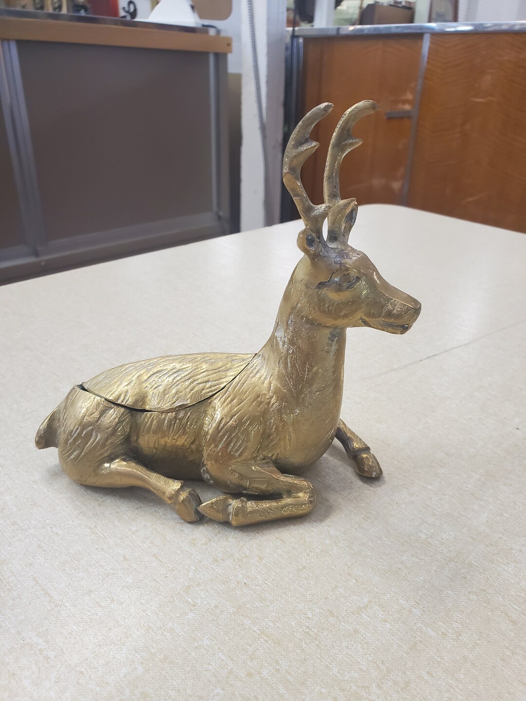 Aged, Sitting Deer Stag Brass Figurine With Hidden Compartment, 1980s ...