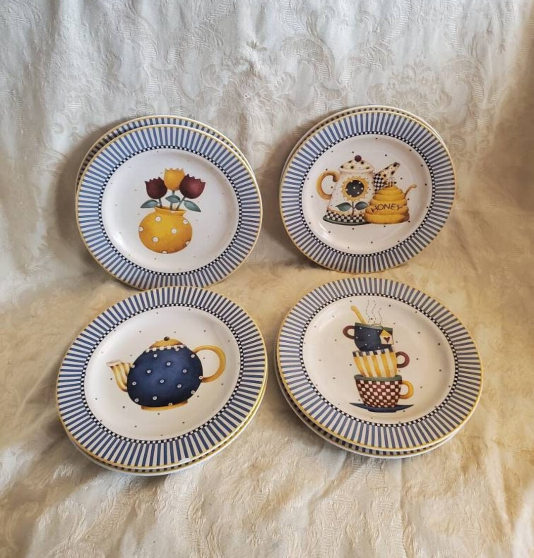 Debbie Mumm, the Teapots, 8.25 Inch Salad or Dessert Plate, Coffee Cups ...