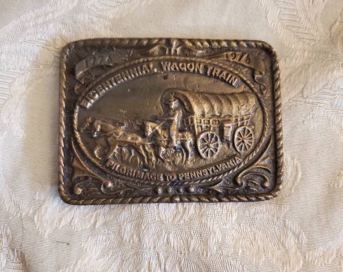 Bicenntennial Wagon Train, Rectangular Brass Belt Buckle, Pilgrimage to ...