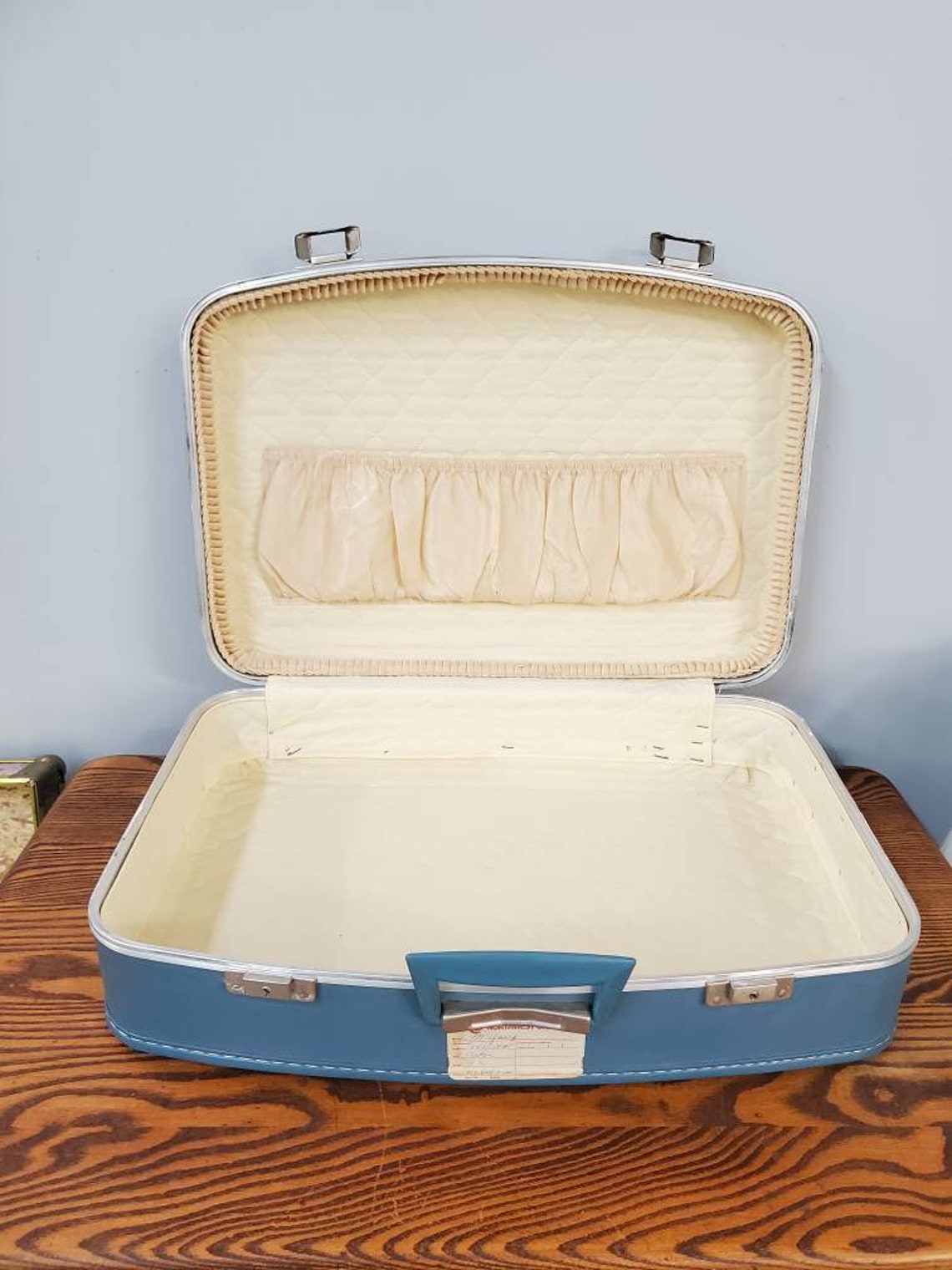 Medium Sized, Hard Sided Blue Suitcase, Home Decor, Vintage Wedding Box ...
