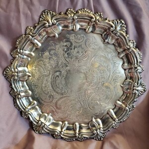 WM Rogers, Aged English Shell, 13.25 Inch Round Silver Plated Platter ...