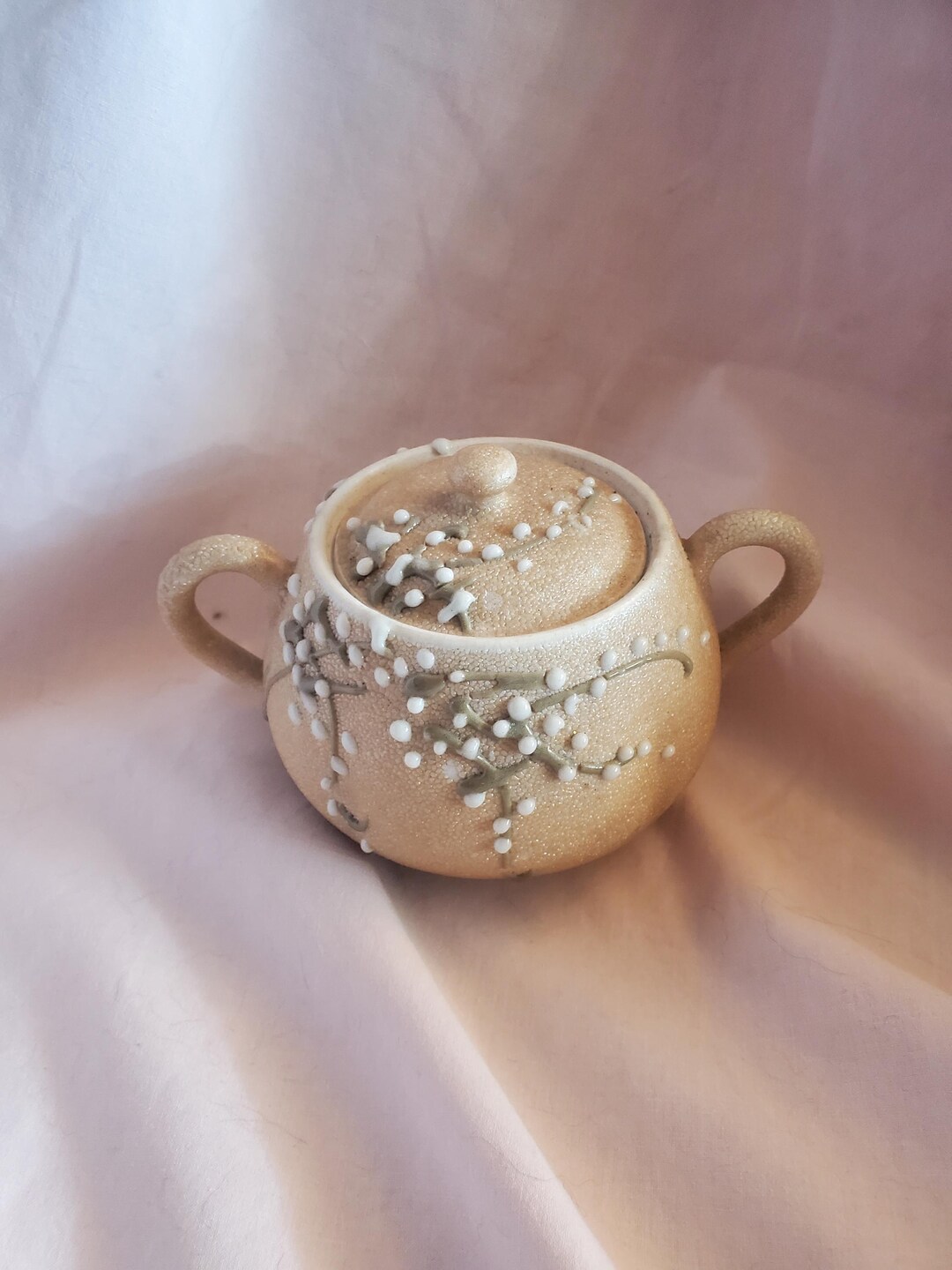 Antique Japanese Moriage Meiji Ceramic Sugar Bowl, Sharkskin Pottery ...