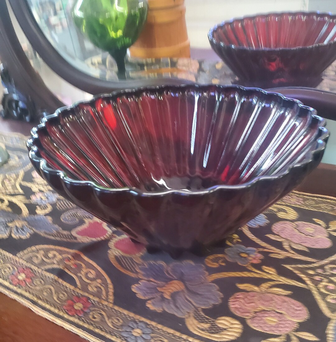 Rare Find Large Anchor Hocking Ruby Red 10.75 Inch Scalloped Bowl With ...