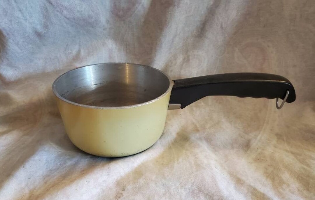 Small, Pale Yellow, Club Cooking Pot With Black Handle, Sauce Pan ...