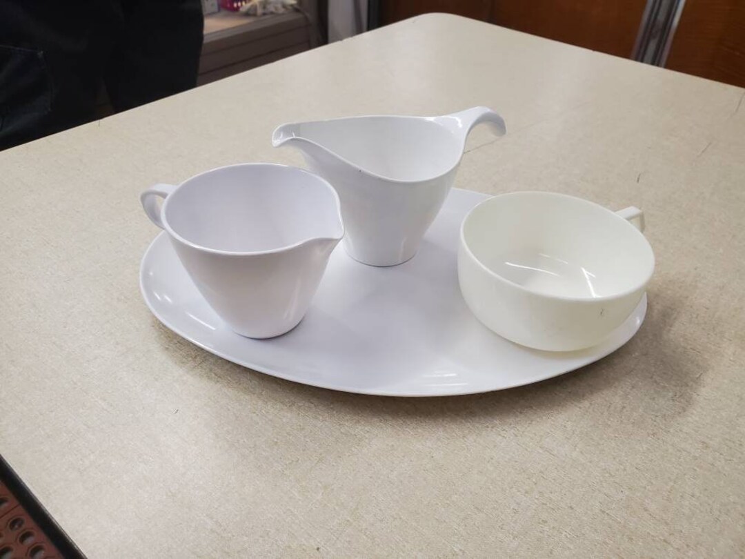 Set of 4, Melmac or Melamine, Solid White Dish Set, 11.75 Inch Oval ...