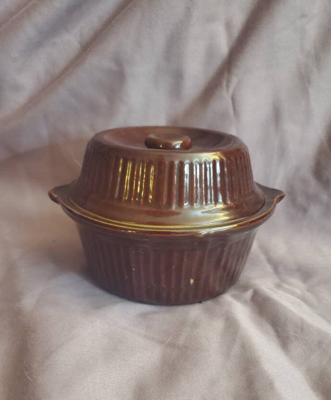Dark Brown Pottery, Single Serving Baking or Casserole Dish With Lid, 2 ...