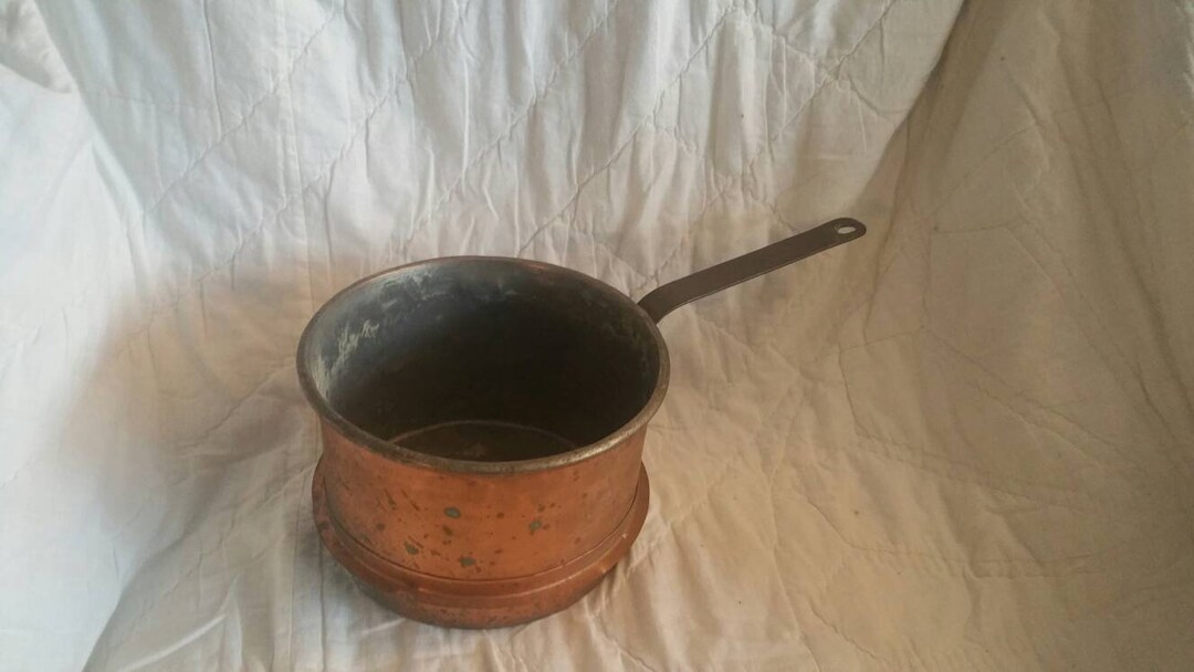 Vintage Copper and Brass, Cooking Pot, Rustic Kitchen Tool, Long ...