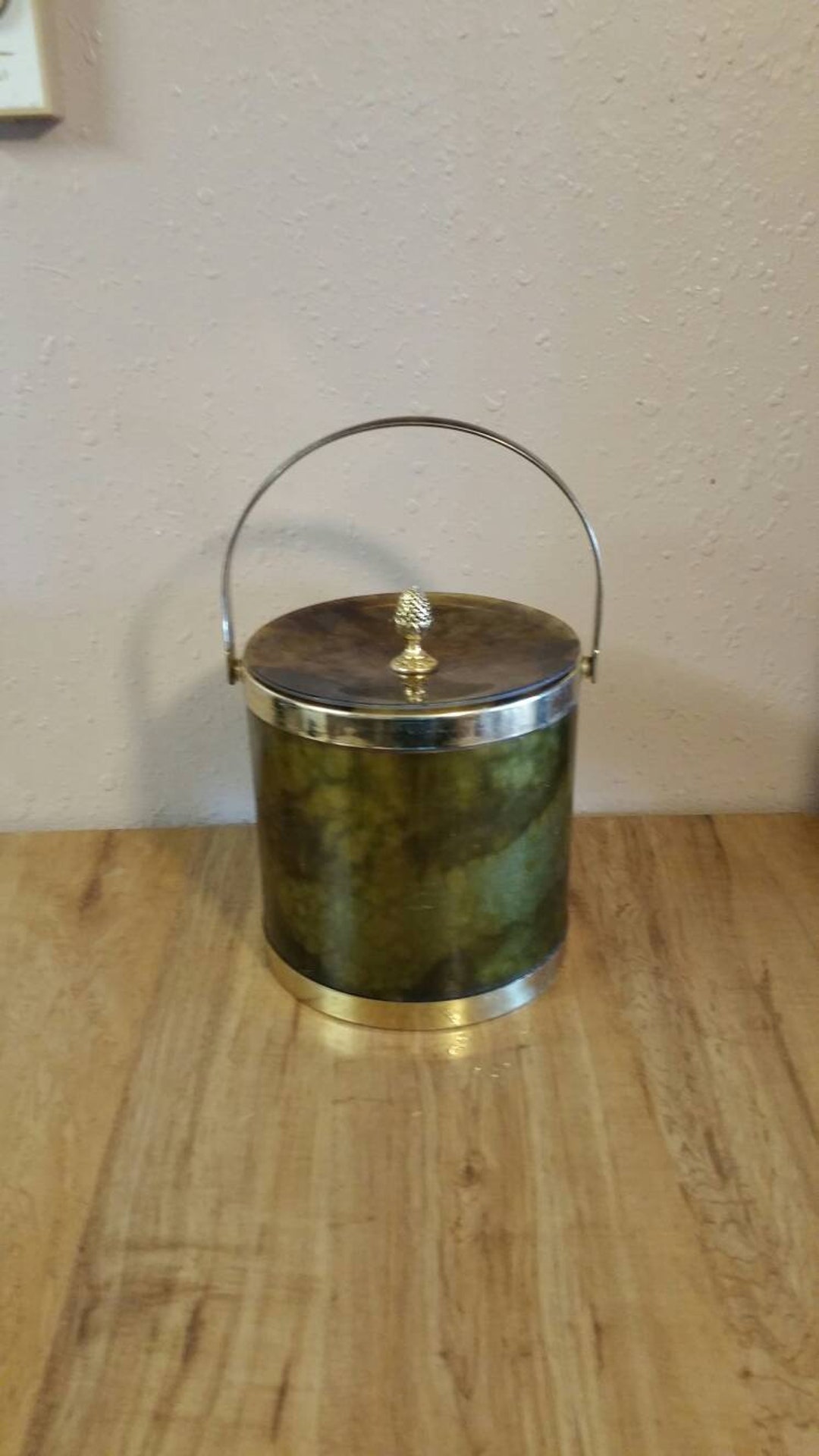 Mad Men Style, Olive Green Plastic and Brass, Pineapple Knob, Ice ...