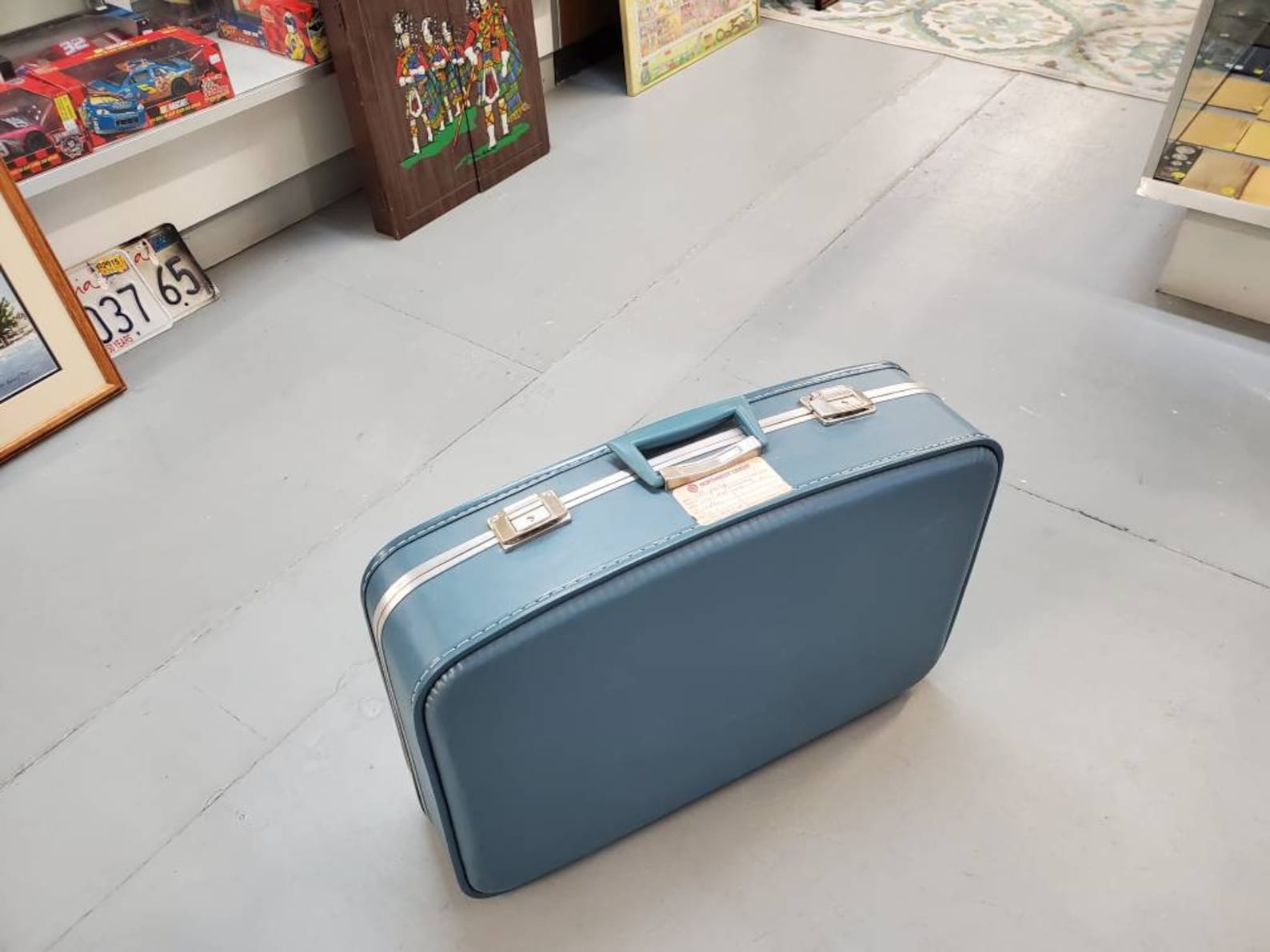 Medium Sized, Hard Sided Blue Suitcase, Home Decor, Vintage Wedding Box ...