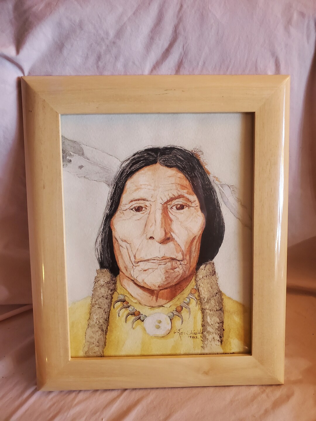 1982 Watercolor and Ink Painting Wolf Robe Cheyenne Leader, One of a ...