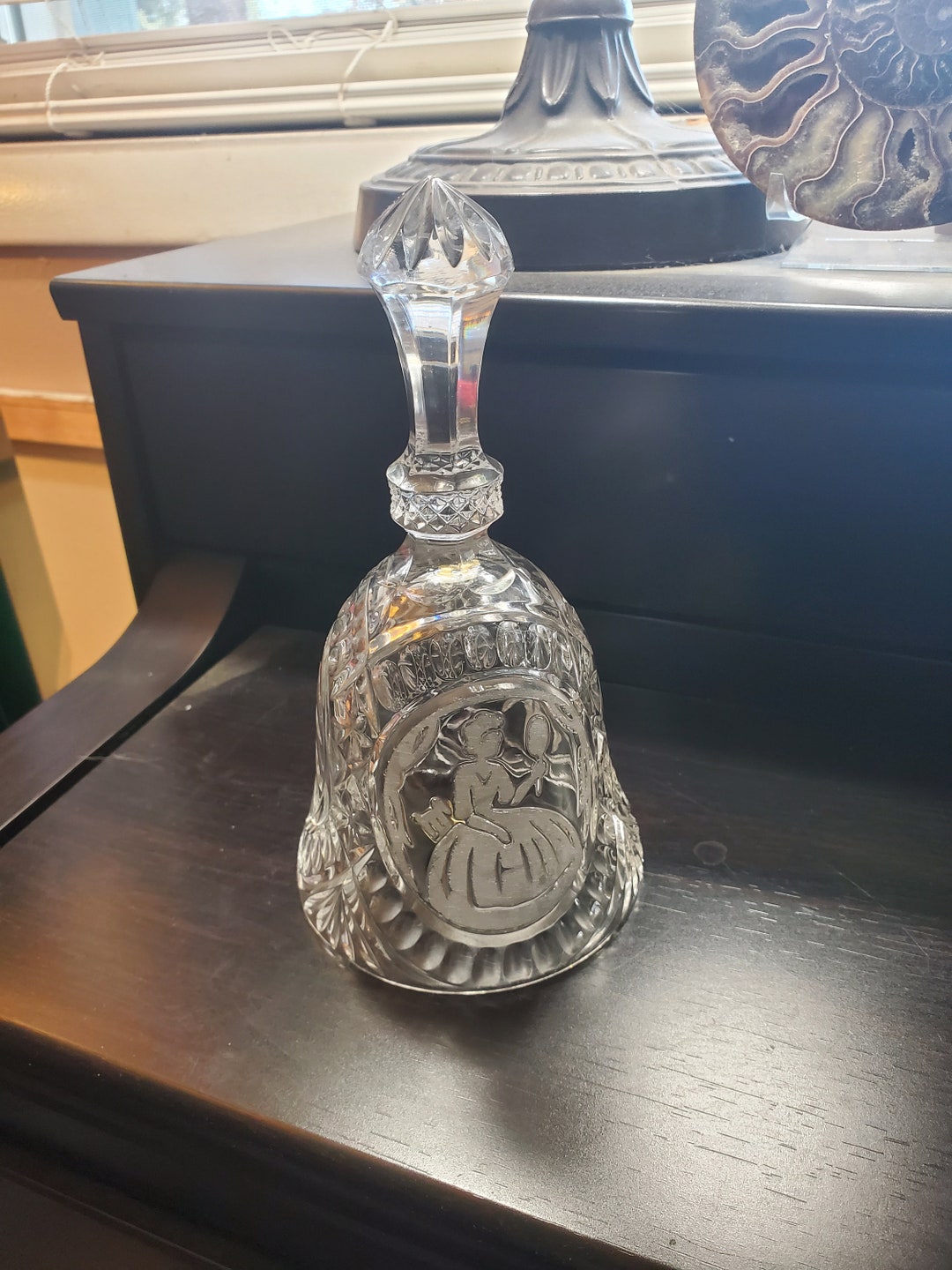 Made in Germany Clear Glass Leaded Crystal Bell With Fan and Woman ...