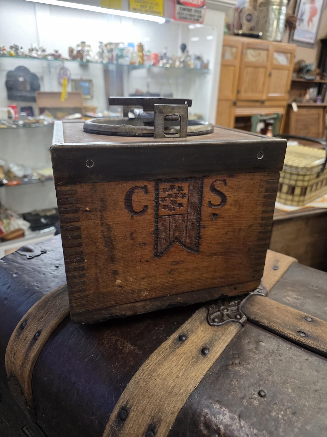 Rare Find, Rustic Wood Storage Box With Round Metal Sealed Top, Dove ...