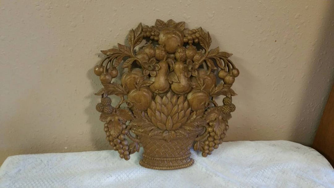Syroco Faux Wood Brown Fruit and Flowers Wall Hanging/home Decor Homco ...