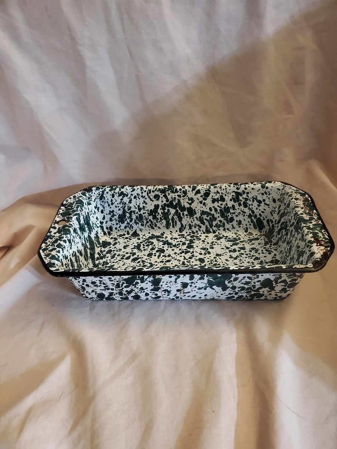 Well Used Green and White Enamel Ware Loaf Pan, 5.80 Inch by 11 Inch ...